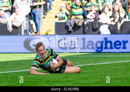 Northampton Saints' Tom Litchfield scores their side's first try of the ...