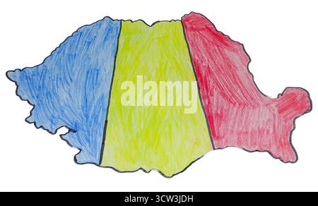 The map of Romania colored in the colors of the Romanian flag Stock ...
