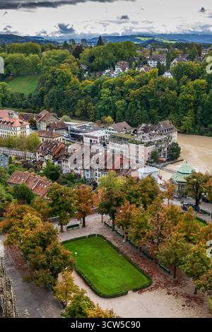 View of the Aare river at autumn in Interlaken, Switzerland Stock Photo ...