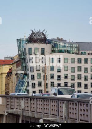 The iconic Dancing House in Prague, Czech Republic, stands as a ...