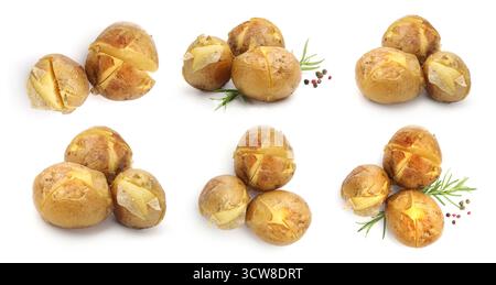 Collage of different tasty potatoes on white background, top view Stock ...