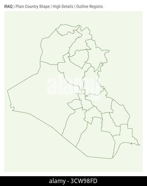 Republic of Iraq plain country map. High details. Solid regions style ...