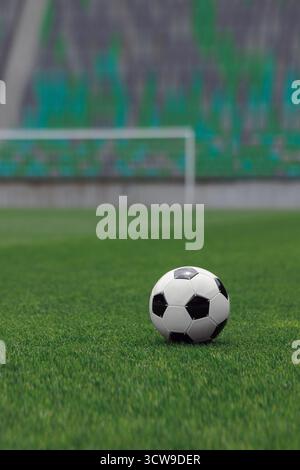 green field in soccer stadium . ready for game in the midfield. View ...