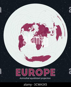 Vector world map. Azimuthal equidistant projection. Plain world ...