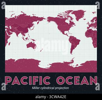 World Map Vector. Miller cylindrical projection. World in red orange ...