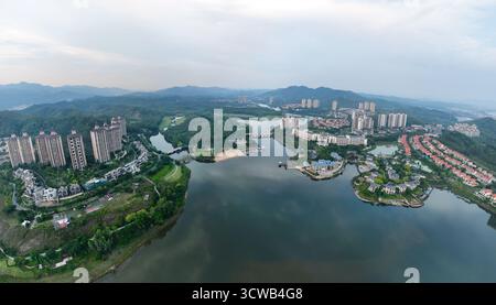 Aerial photography of Ruhu Yaju Le Bailu Lake Wetland Park in Huicheng ...