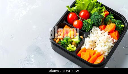 Colorful vegan bento lunch box with green vegetables and tofu Stock ...