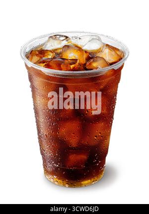 Cup of tasty cold cola drink with french fries on wooden table Stock ...