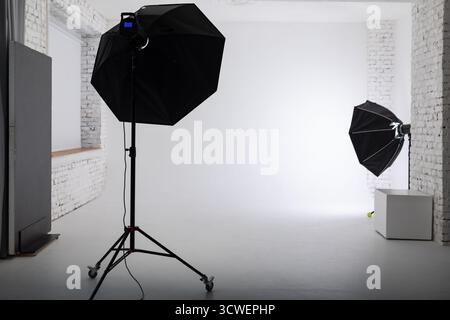 Clear white cyclorama. Light background with with professional lighting ...
