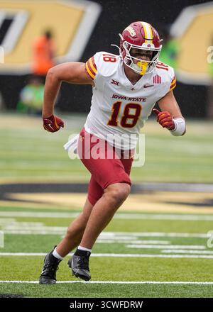 Iowa State tight end Benjamin Brahmer (18) reacts after scoring a ...