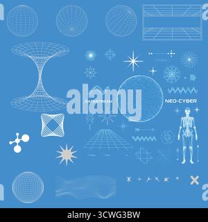 Collection of Y2K elements. Rave psychedelic retro futuristic set. For ...