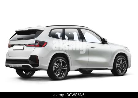 Right side view of elegant white SUV sports car is isolated on white ...