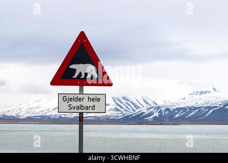 Polar bear warning signs in Svalbard, Norway Stock Photo - Alamy