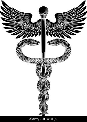 Black silhouette of the rod of asclepius, an ancient symbol associated ...