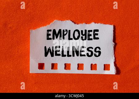 Employee wellness message written on ripped torn purple paper with ...