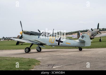 Historic fighter Me 109 Messerschmitt Bf 109 with running engine Stock ...