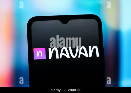 In this photo illustration, a Navan logo is seen on a smartphone and in ...