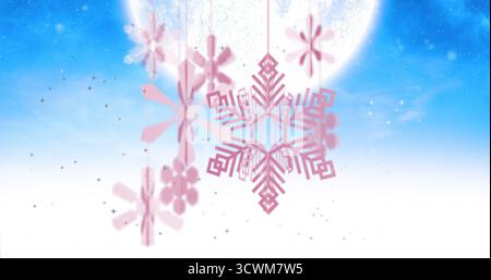 Image of snowflakes over moon and snow falling Stock Photo - Alamy