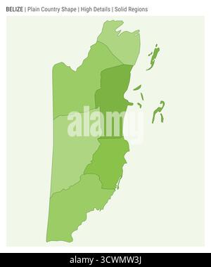 Belize plain country map. High details. Outline regions style. Shape of ...