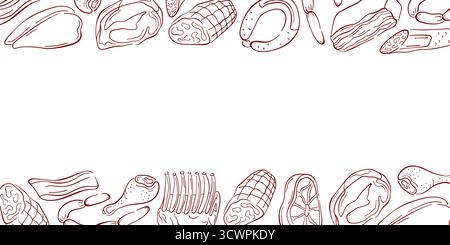 Border frame with meat cuts in line art style. Ideal for butcher shop ...