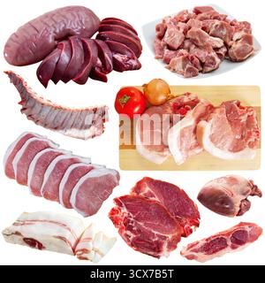 Assorted types of raw pork meat isolated Stock Photo - Alamy
