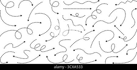 Line arrow with dots. Curved dashes for direction. Wavy navigation ...