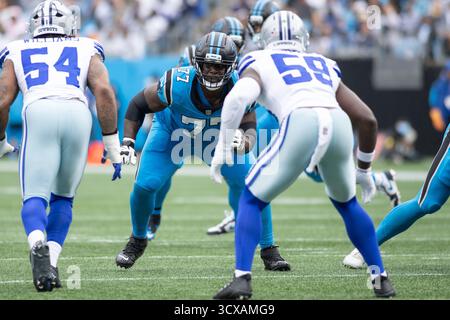 Carolina Panthers offensive tackle Yosh Nijman (77) lines up on offense ...