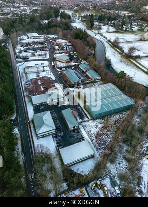 Aerial view in Wintertime of Cavalry Park Industrial Estate, Peebles ...