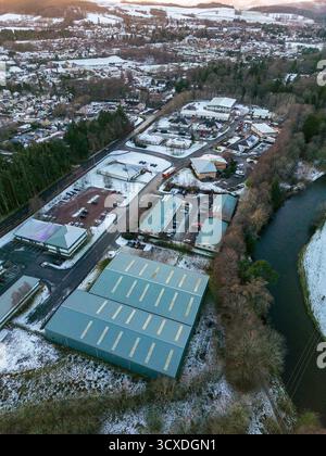 Aerial view in Wintertime of Cavalry Park Industrial Estate, Peebles ...