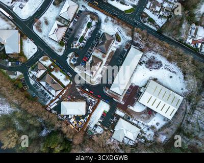 Aerial view in Wintertime of Cavalry Park Industrial Estate, Peebles ...