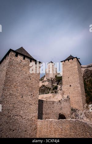 Ruins of Medieval fortified town of Golubac at the coast of Danube ...