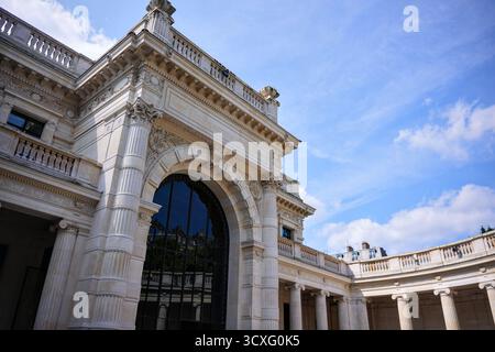 Elegant arched facade of a historic European-style building in the ...