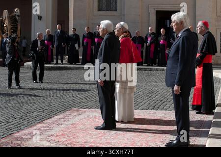Pope Leo XIV stands in front of a painting depicting the Virgin of ...