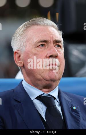 Brazil head coach Carlo Ancelotti reacts during the World Cup Group C ...