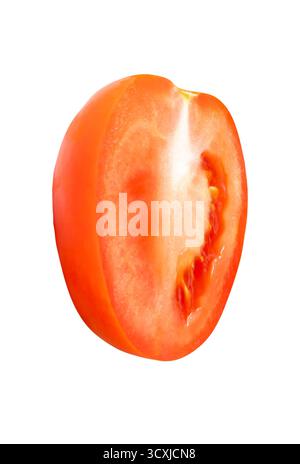 Round piece of red ripe tomato isolated on white background, close up ...