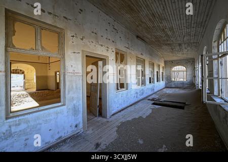 Former dwelling house full of sand, Kolmanskop, restricted diamond area ...