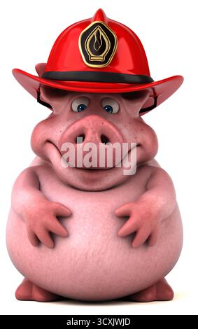 Fun 3D cartoon fireman pig illustration Stock Photo - Alamy