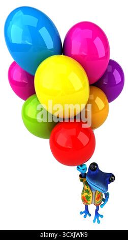Fun 3D cartoon frog with balloons illustration Stock Photo - Alamy