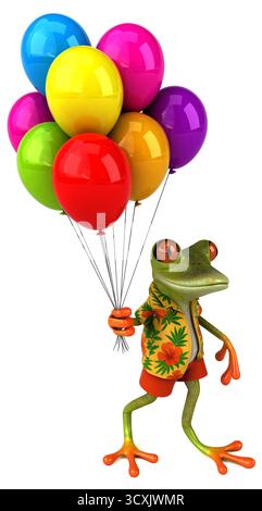 Fun 3D cartoon frog with balloons illustration Stock Photo - Alamy