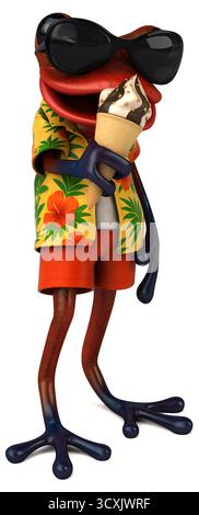 Fun 3D cartoon frog with an ice cream illustration Stock Photo - Alamy
