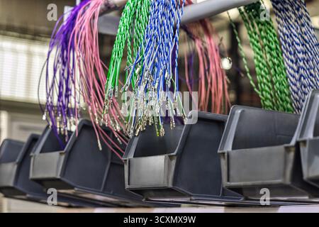 rack drawers with cables and connectors, factory automotive electric ...