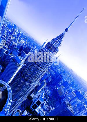 Aerial view Petronas Twin Towers shot at night in the capital of ...