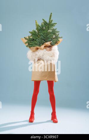 Minimal Christmas Packaging Scene With Wrapped Presents Stock Photo - Alamy