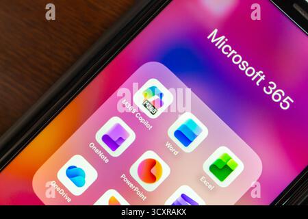 Close-up of Microsoft 365 apps, including Microsoft 365 Copilot, Word ...