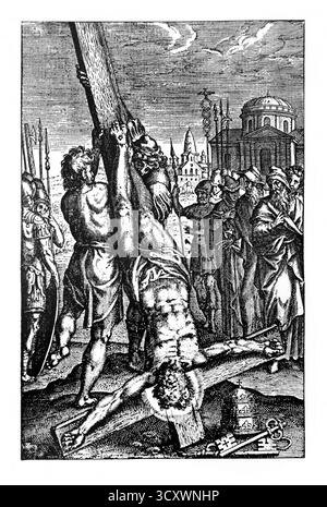 Saint Peter is crucified upside down. Engraving by C. Tinti, 1784 ...