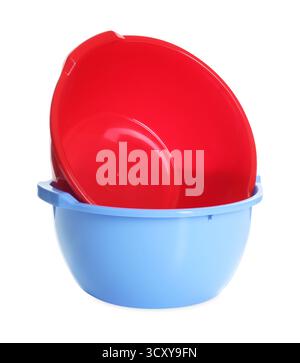 Colorful plastic basins isolated on white, set Stock Photo - Alamy