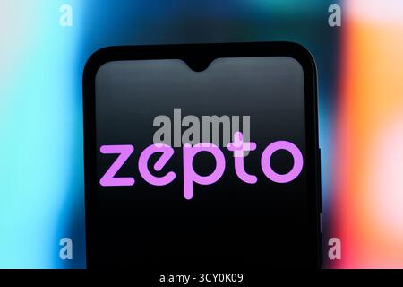 In this photo illustration, the Zepto logo is seen displayed on a ...