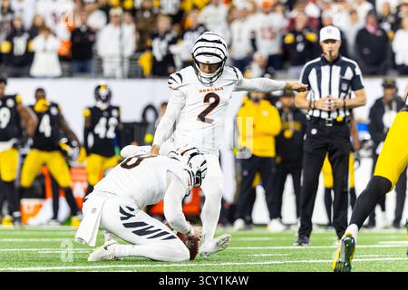 Cincinnati Bengals punter Ryan Rehkow (8) punts during warm ups before ...
