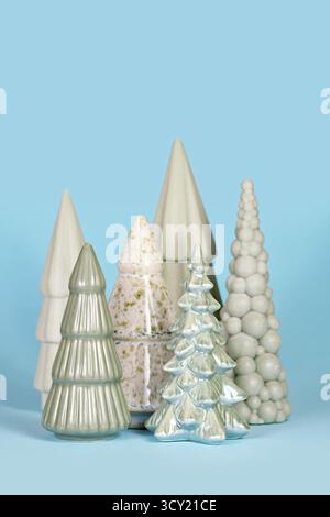 Beautiful Christmas composition on blue background. Christmas present ...