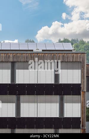 Vertical view of solar panels installed on HDB modern housing estate ...